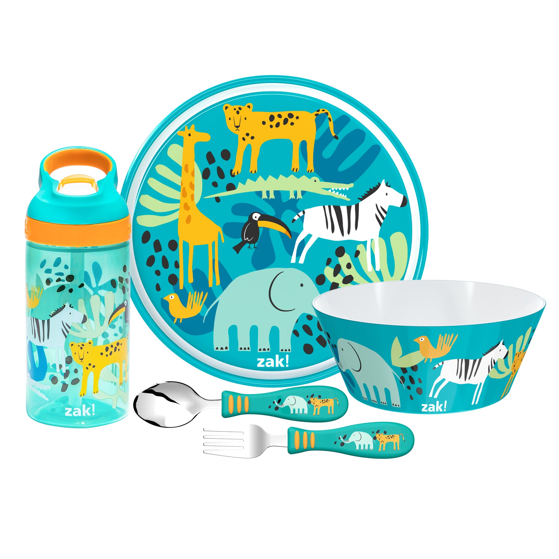 Safari Melamine Kids Dinnerware Set with Water Bottle – zak.com