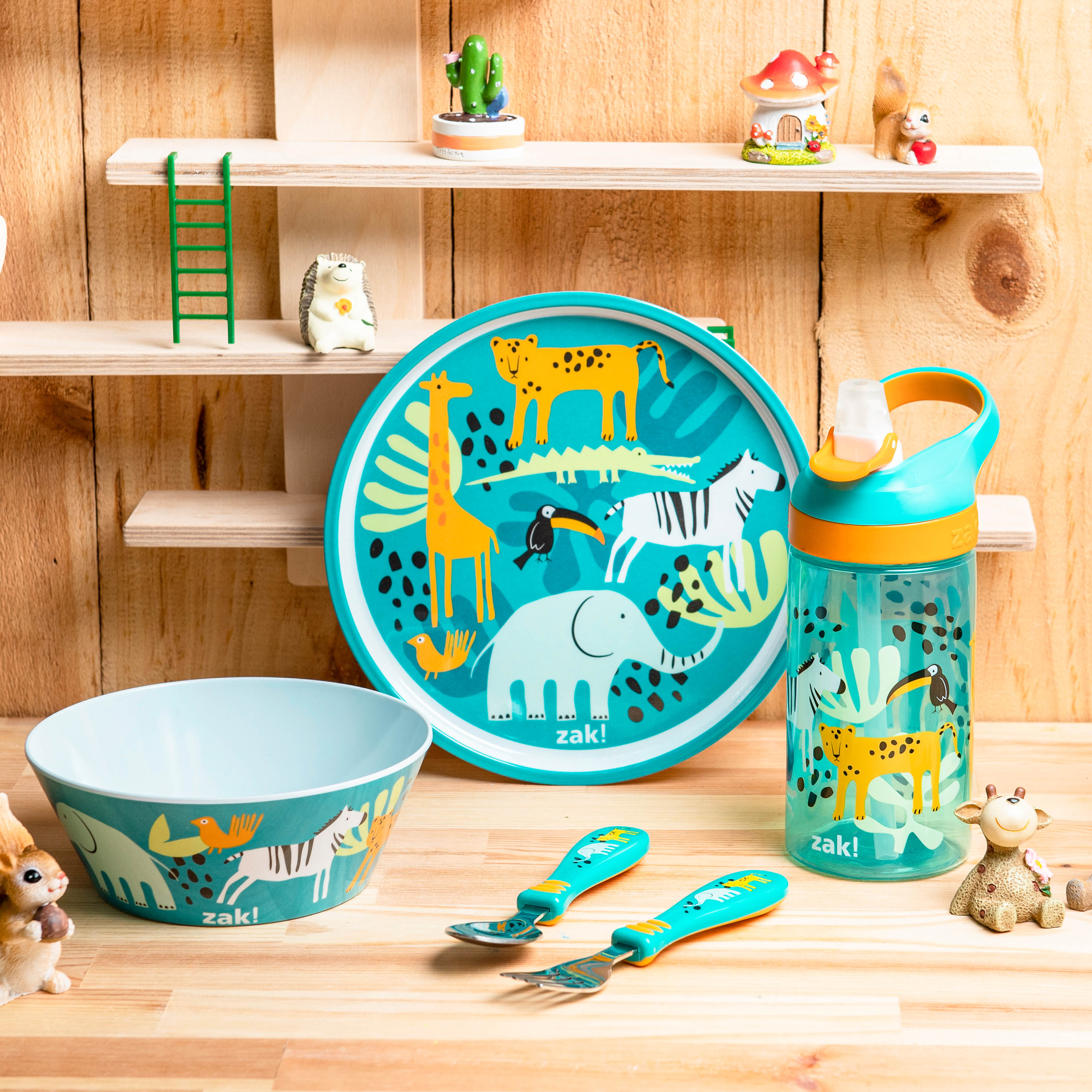 Safari Melamine Kids Dinnerware Set with Water Bottle – zak.com