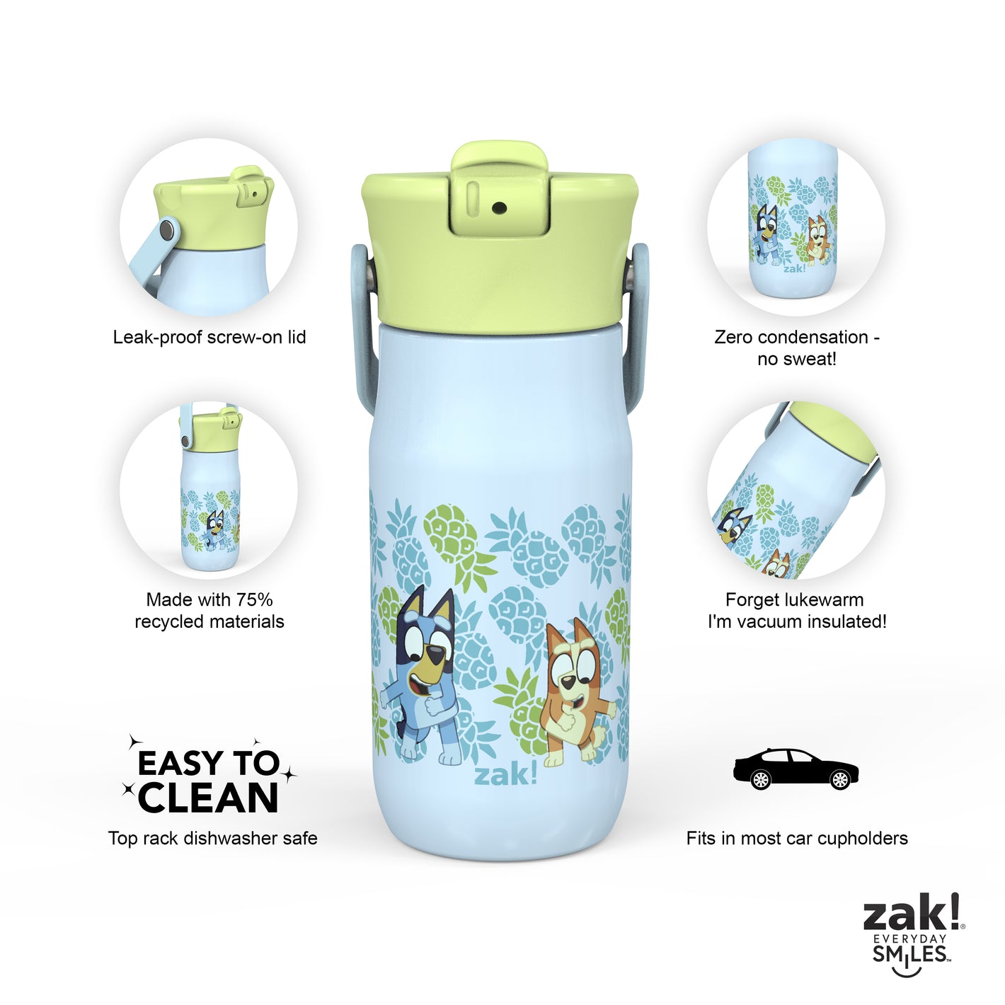 Bluey Harmony Recycled Stainless Steel Kids Water Bottle with Straw ...